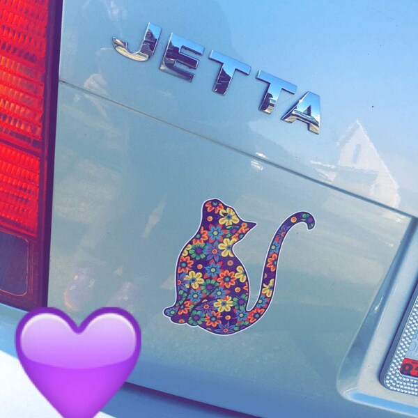 Cat Sticker Car Decal Laptop Decal Bumper Sticker Colorful Flowers ...