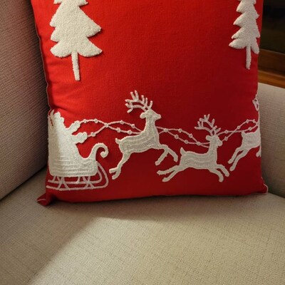 Christmas Embroidered Throw Pillow Covers, Holiday Pillows, Red Holiday ...