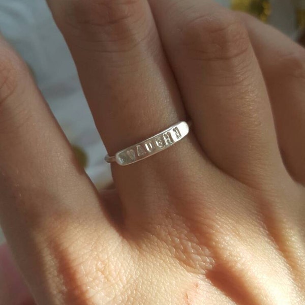 Stackable Name Ring Initial Ring Silver Id Ring Gold Stacking Ring ...