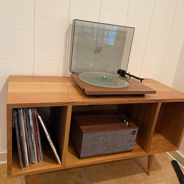 White Oak Stereo and Turntable Console With Vinyl Storage. Contemporary ...