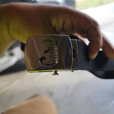 Old English Initial A-Z, Plain Canvas Military Black Web Belt & Silver ...