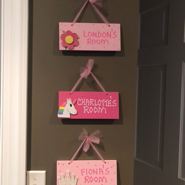 Girl's Room Sign. Hand Personalized, Unicorn Name Sign. Kid's Name ...