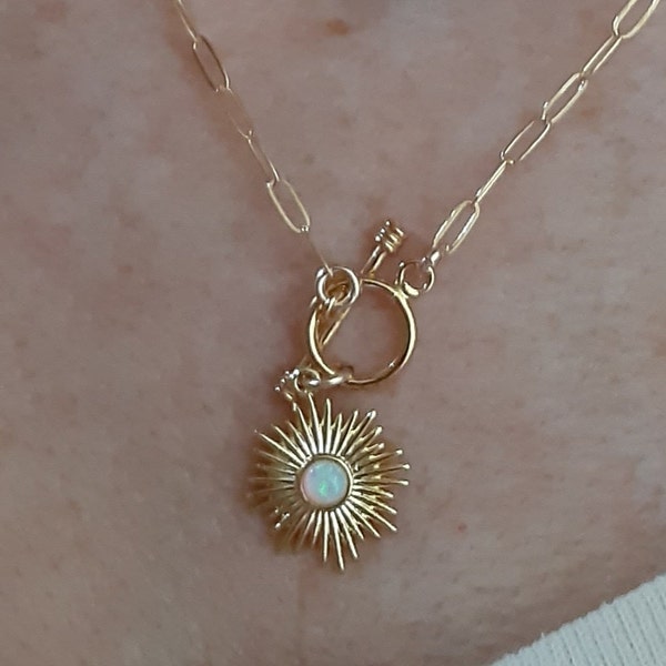 Gold Toggle Neckace, Opal Toggle Necklace, Opal Jewelry, Gold Necklace ...