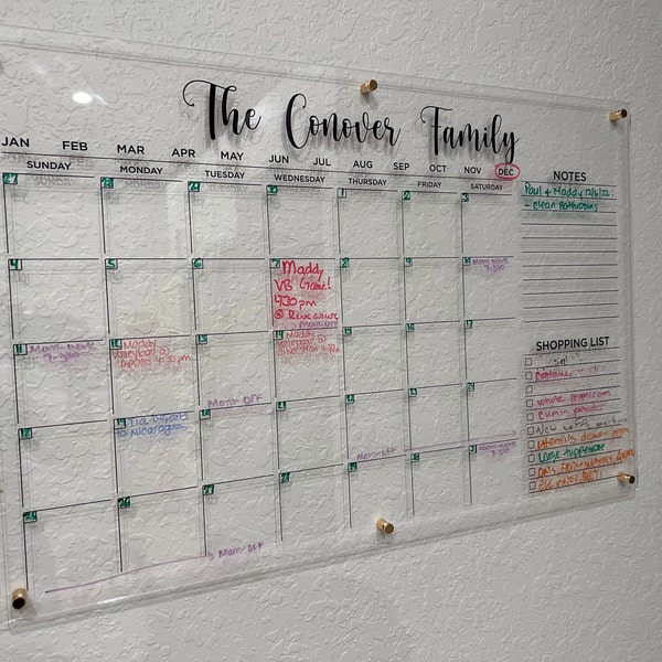 Custom Clear Acrylic Wall Calendar | Family Planner - Etsy
