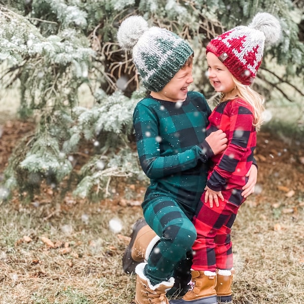 Christmas Tree Knitted Hat With Fur Pom - Green Brim/evergreen Tree Hat ...