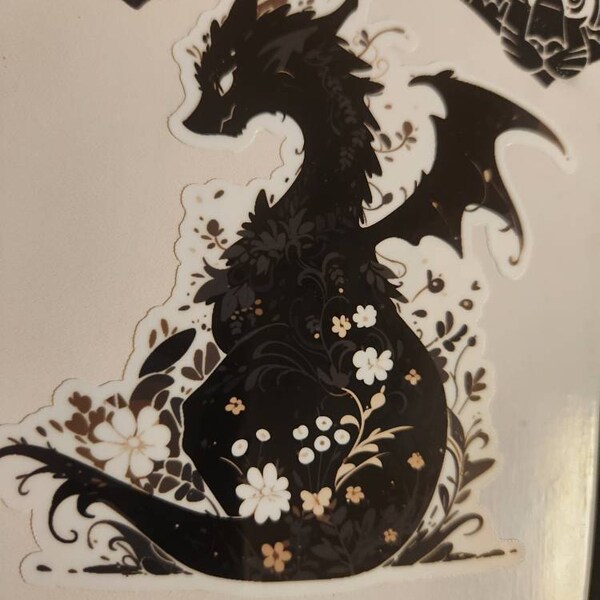 Floral Dragon Sticker: Fantasy Art, Weatherproof Vinyl - Etsy