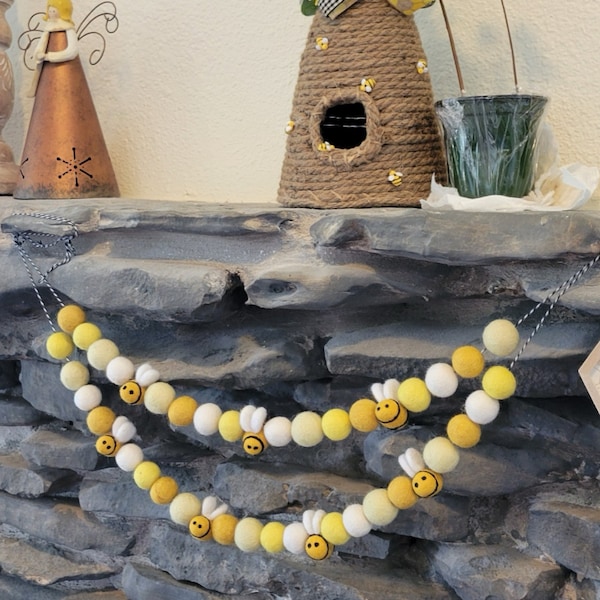 Bright Bumble Bee Garland - Gold Yellows White Felt Ball Honey Bee ...