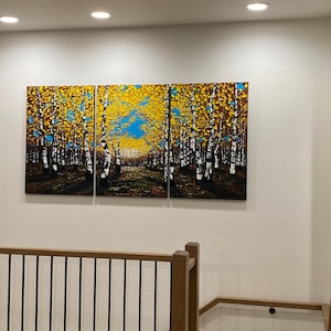 Triptych Tree Painting ORIGINAL Abstract Yellow Birch Trees - Etsy