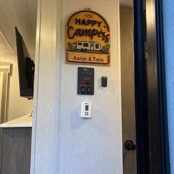 Happy Campers Personalized Welcome Sign | Camper Door Hanger | Wooden ...