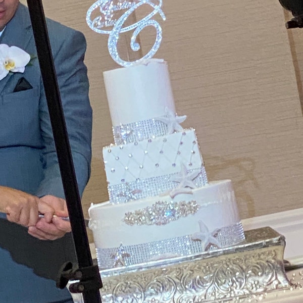 Gorgeous Custom Swarovski Crystal Wedding Cake TOPPERS 6'' WITH First ...