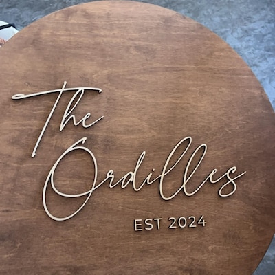 Round Family Last Name Sign With Engraved Botanical Frame and Raised ...