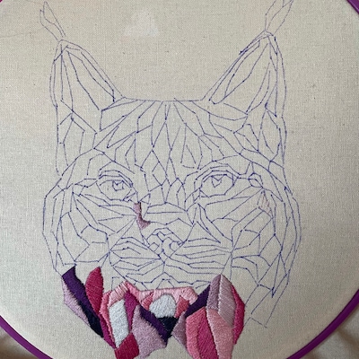 Geometric Bobcat Purple Version Hand Embroidery Pattern Digital ...