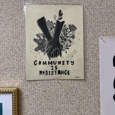 Community is Resistance Lino Style Illusration,, Block Style Print ...