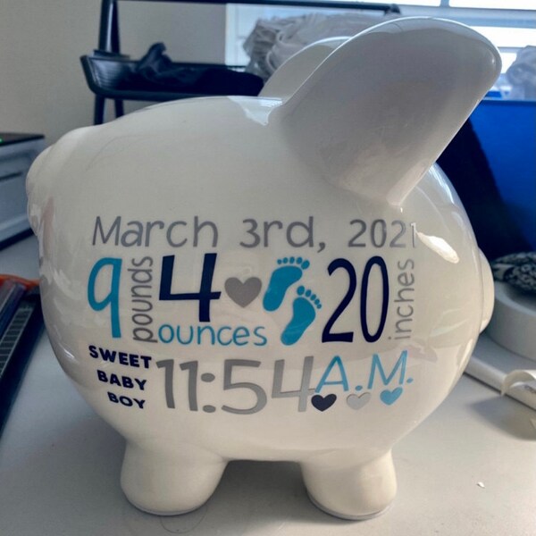 Personalized Piggy Bank, Baby Piggy Bank, Baby Gift, Baby Boy Gift ...