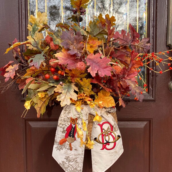 Cardinal Red Toile Holiday Wreath Sash for Front Door, Custom Monogram ...