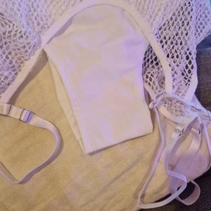 White Exotic Dance Set With Mesh and Chest Inserts, High Waist Garter ...