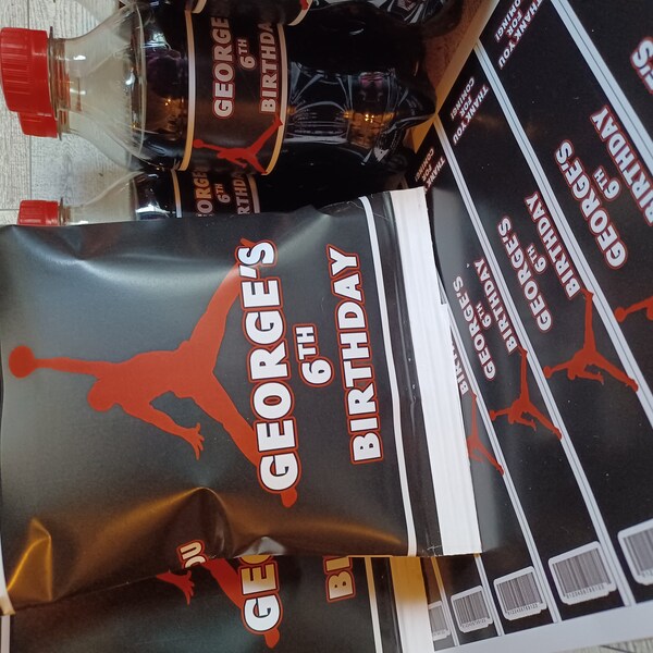 Jordan Jumpman Birthday Party Pack - Chip Bag - Candy Bar - Bottlelabel ...