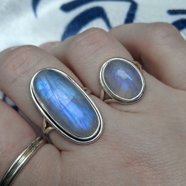 Moonstone Ring, 9.25% Silver Ring, Long Ring, Statements Ring,blue ...