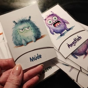 Printable Emotion Flashcards, Watercolor Cute Monsters Cards, Feelings ...