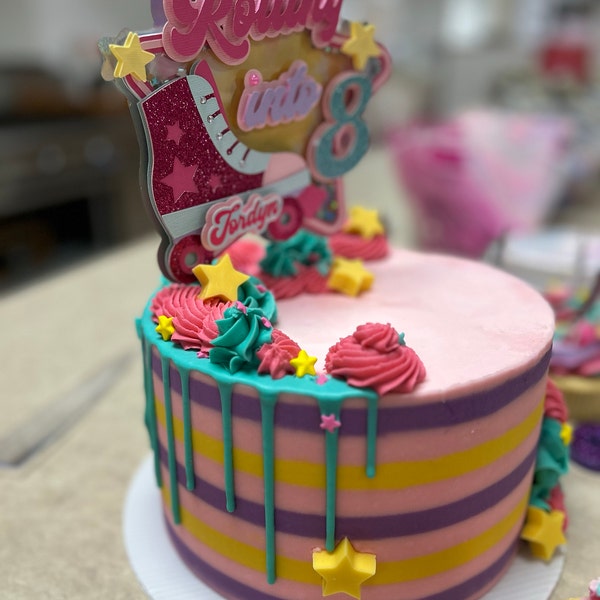 Roller Skating Cake Topper, Rolling Into Cake Topper, Groovy Roll Cake ...