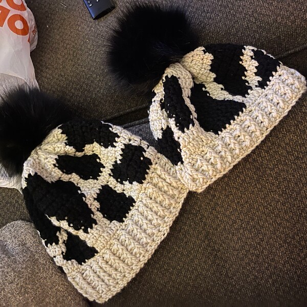 Cow Beanie // 3 Sizes // Crochet Pattern, Cow Print, Moo, Crochet ...