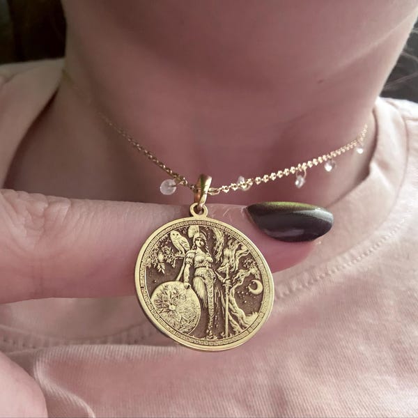14k Solid Gold Athena Charm Necklace, Athena Silver Pendant, Rose Gold ...