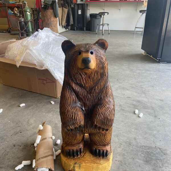 4-ft Standing Brown Bear, Wood Sculpture, Chainsaw Carving - Etsy
