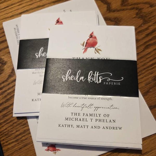 Sympathy Thank You Card With Cardinal - Personalized Flat Funeral Thank ...