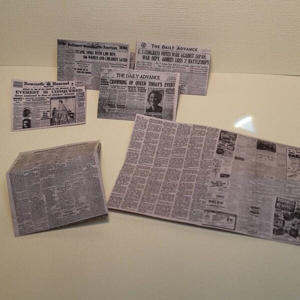 Dollhouse Miniature Newspaper PDF Printable Template 5 Pages in 1:12 ...