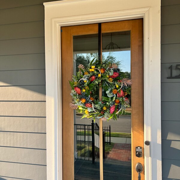 Sunshine Orange Tulip and Pink Floral Artificial Wreath - Etsy