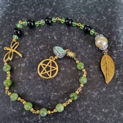 Triple Moon Goddess Green Malachite Crystal Rosary Wicca Witch Pagan ...