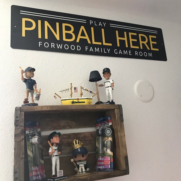 Play Pinball Here Sign, Arcade Decor, Family Name Sign, Game Room Sign ...