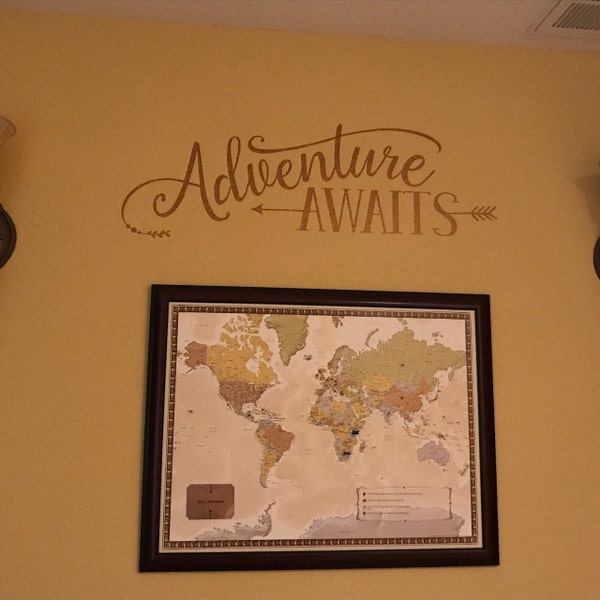 Adventure Awaits Wall Decal Vinyl Quote Adventure Themed Room Decor Kid ...