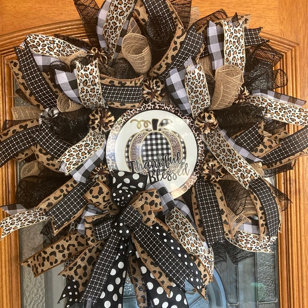 Round Fall Wreath Sign, Fall Wreath Sign, Leopard Print Fall Wreath ...