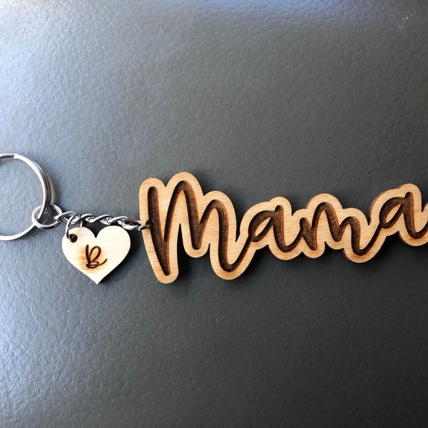 Mama Wooden Initial Heart Keychain Gift for Mom, Mother’s Day Wood ...