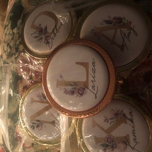 Personalized Gold Initial and Name Compact Mirror Signature Floral ...