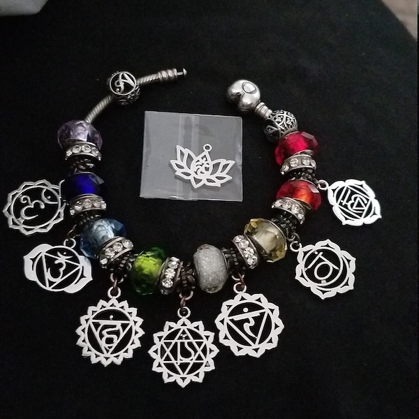 7 Chakra Charm Set Chakra Symbol Charms Energy Wheel Charm Set Rustic ...