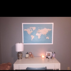 Push Pin World Map Framed Turquoise World Map World Map Push Pin Travel ...