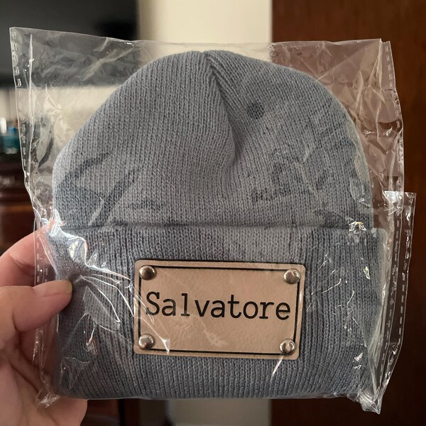 Personalized Baby Hat With Name, Custom Infant Beanie, Leather Patch ...