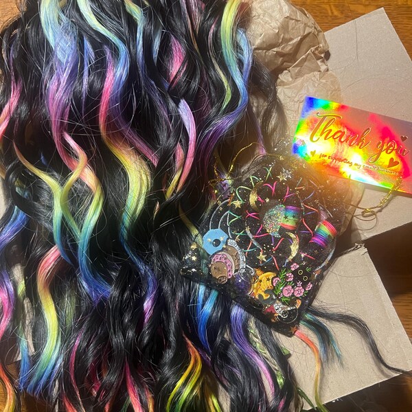 Rave Fairy Colorful Curls - Glitch Rainbow Curly Locs, Synthetic Boho ...
