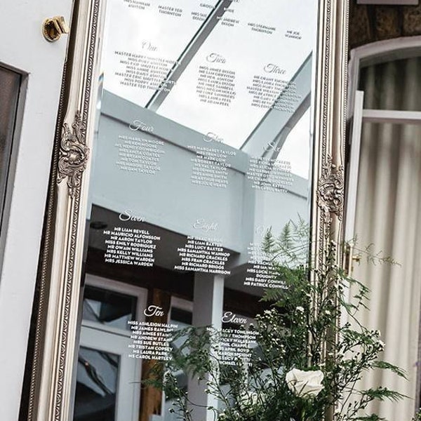 Mirror Wedding Table Plan • Mirror Seating Chart • Full Length • Vinyl ...