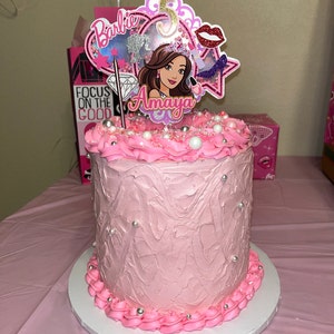 Cake Topper With Shaker, Black & Pink Cake Topper, Pink Party Theme ...