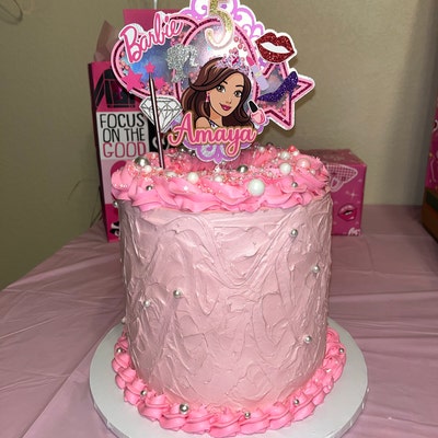 Cake Topper With Shaker, Black & Pink Cake Topper, Pink Party Theme ...