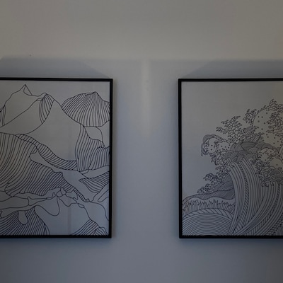 Japanese Wave Print Line Art Line Art Poster Waves Line - Etsy UK