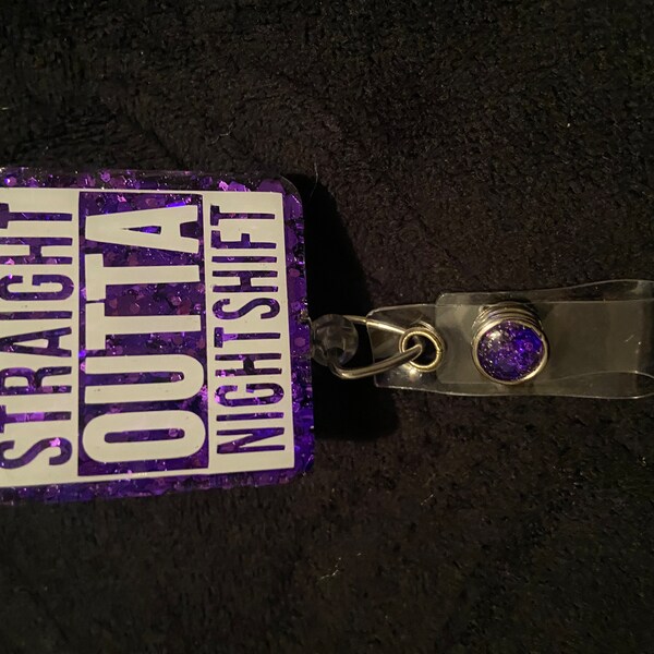 Night Shift Badge Reel, Work ID Holder, Glitter Badge Holder, Funny ...