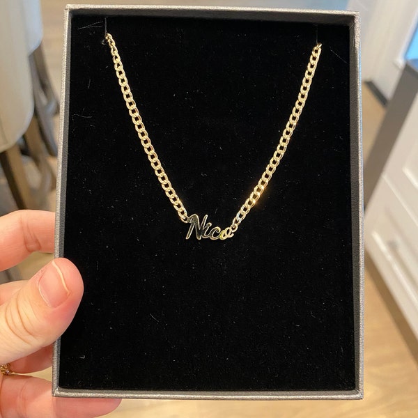 14K Curb Chain Name Necklace, Bold Curb Chain Name Necklace, Custom ...
