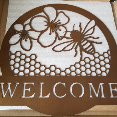Customizable BEE Welcome Metal Sign Bee Keeper Porch Patio Garden Bee ...