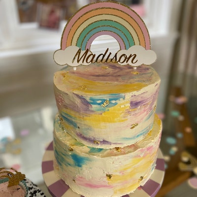 Pastel Rainbow Cake Topper Double Cake Topper Personalised - Etsy Australia