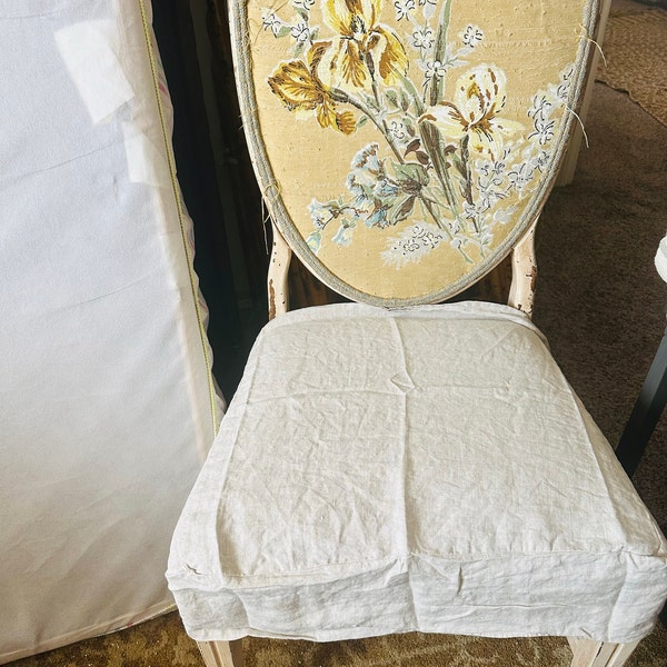 Natural Color Linen Chair Seat Covers Slipcover 3 Sided Simple ...