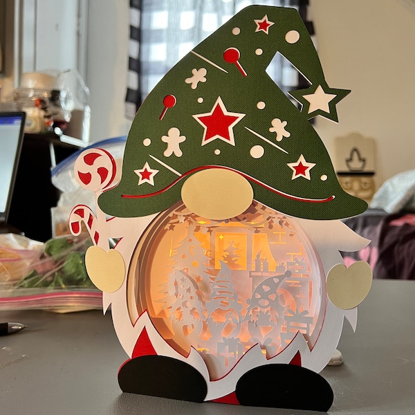 Pack 3 Christmas Gnome Lantern Shadow Box SVG Light Box for Cricut ...